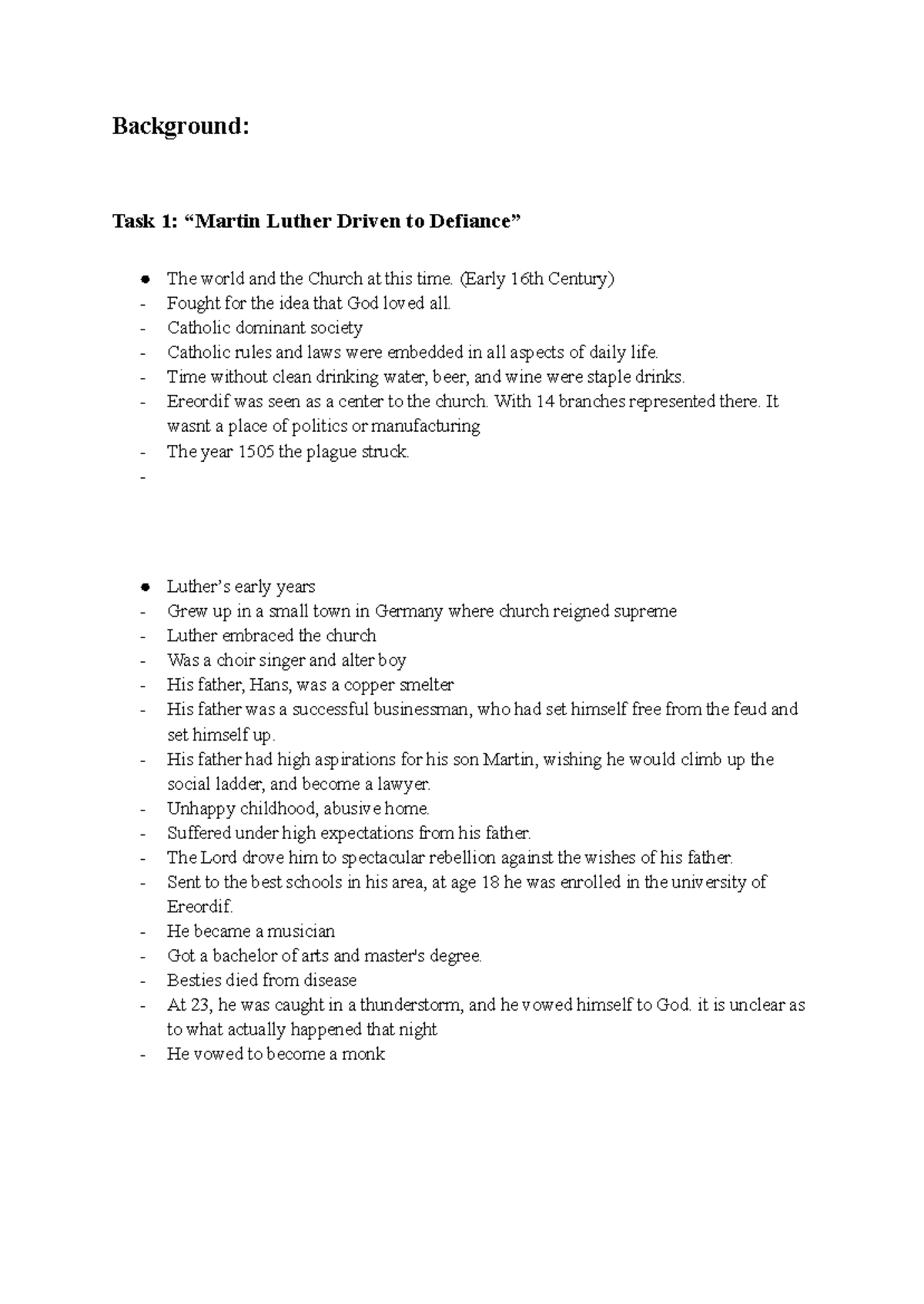 Martin Luther syllabus dot point summary - Background: Task 1: “Martin ...