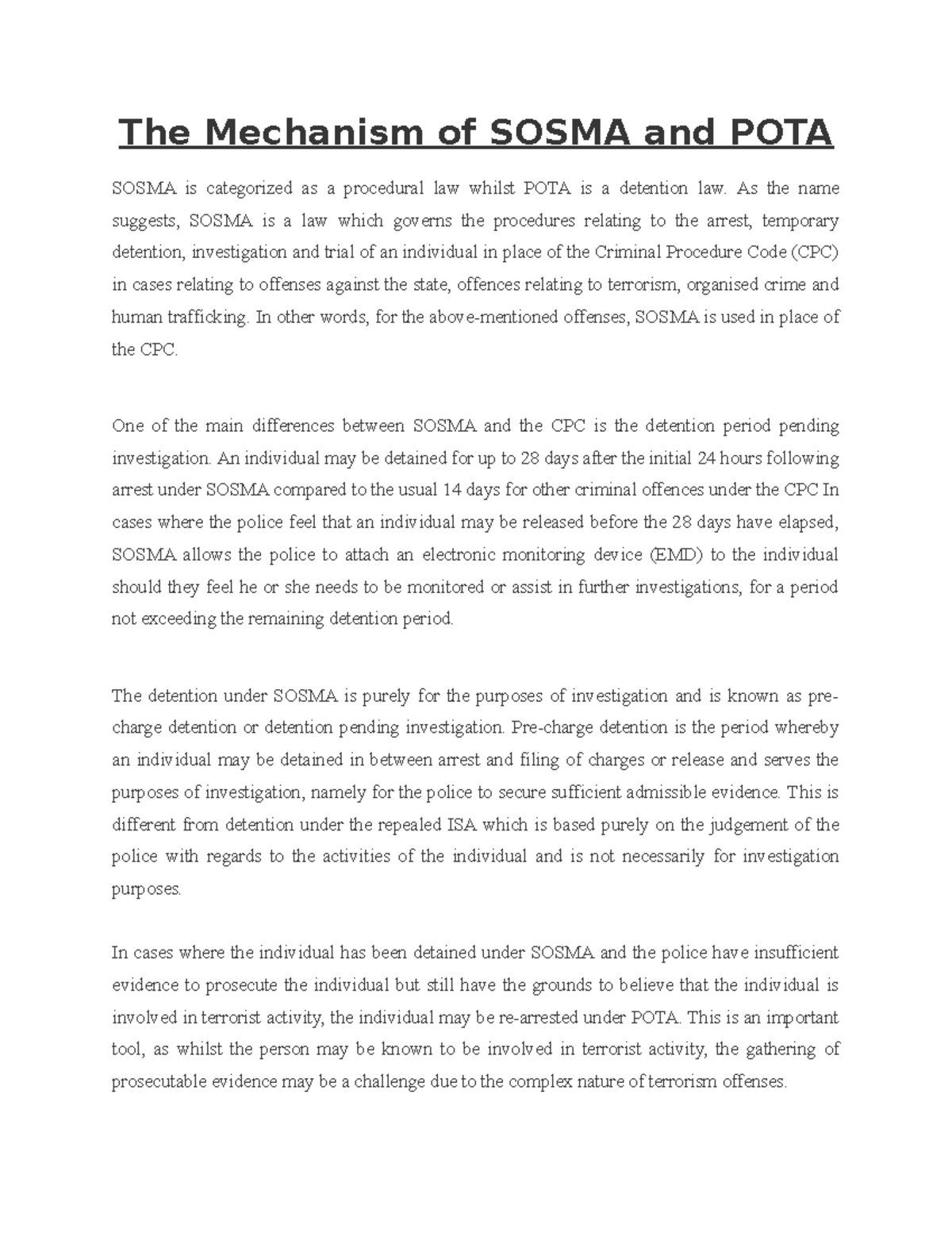 The Mechanism of Sosma and POTA - The Mechanism of SOSMA and POTA SOSMA ...