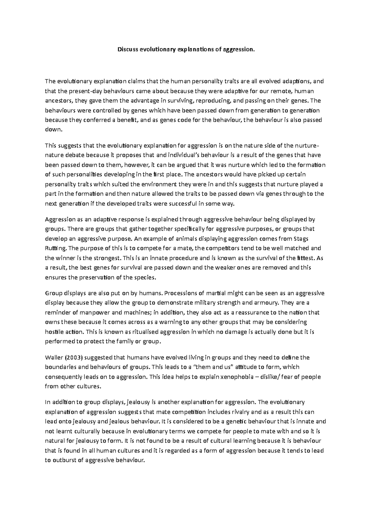 Discuss evolutionary explanations of aggression - The evolutionary ...