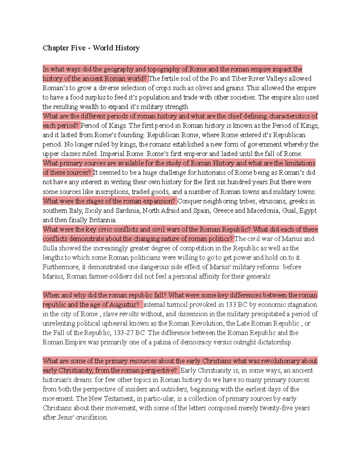 Chapter Five : Roman - Chapter Five - World History In what ways did ...