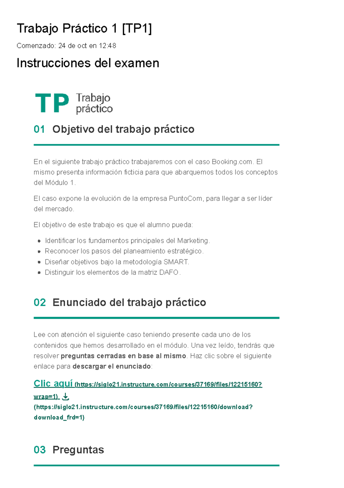 TP 1 marketing 1 - Tp 1 - Trabajo Práctico 1 [TP1] Comenzado: 24 de oct en 12: Instrucciones del ...