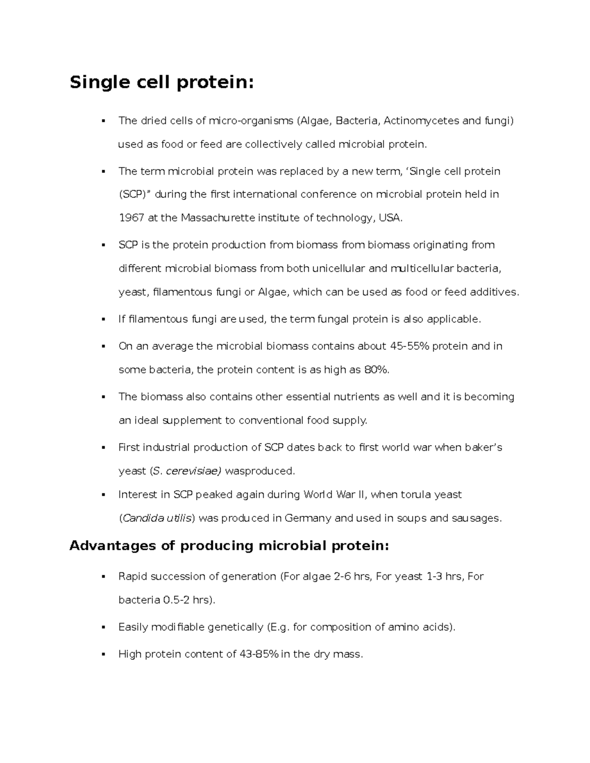 Biology Science 162 - Single cell protein: The dried cells of micro ...