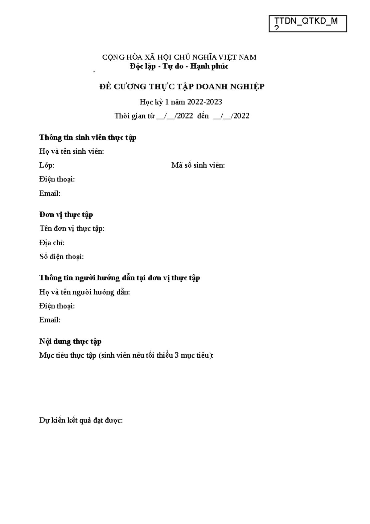 TTDN QTKD M2 - noooo - C ỘNG HÒA XÃ H ỘI CH Ủ NGHĨA VI ỆT NAM Đ c l p - Tộ ậ ự do - H nh phúcạ Đ ...