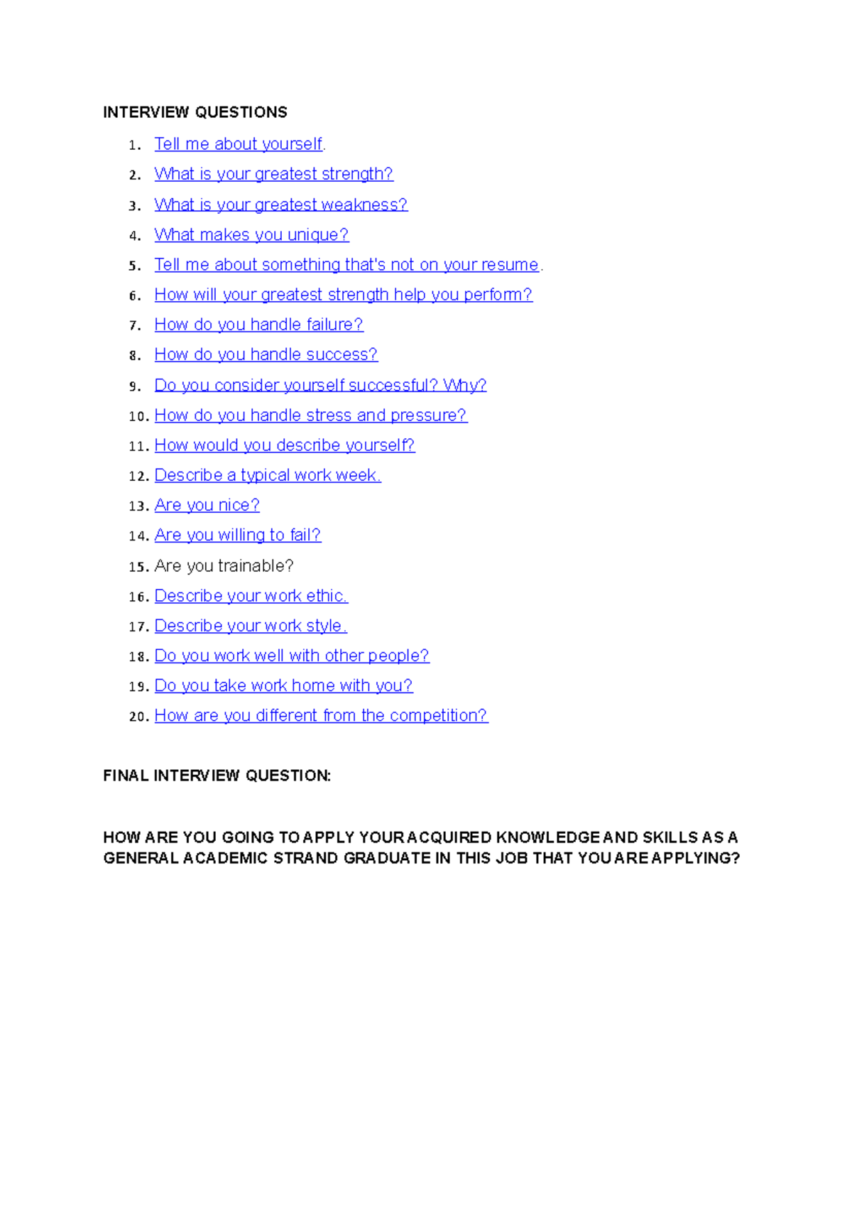 paper thesis for the students - INTERVIEW QUESTIONS 1. Tell me about ...