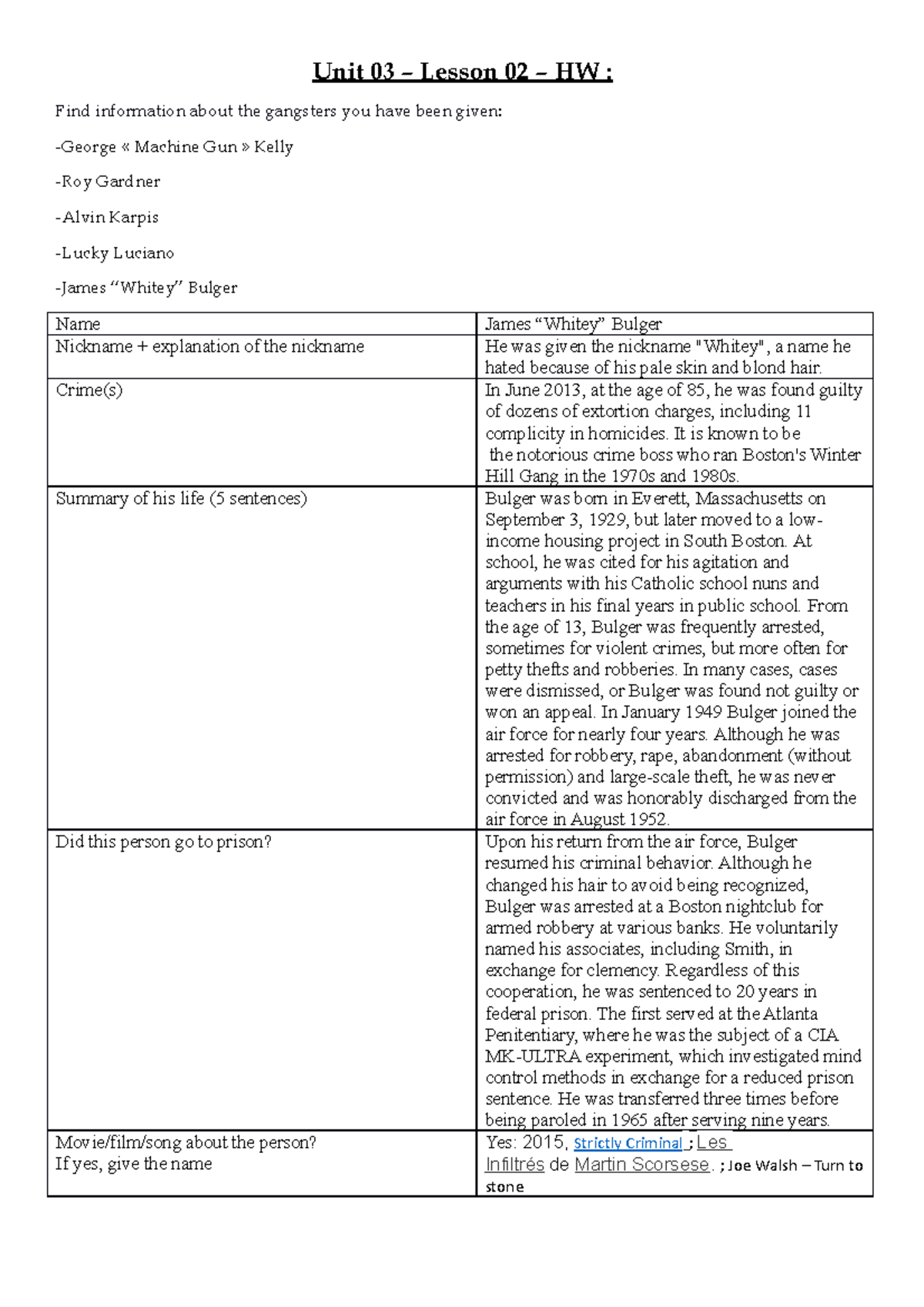 Anglais - Lesson 02 - Unit 03 - Unit 03 – Lesson 02 – HW : Find ...
