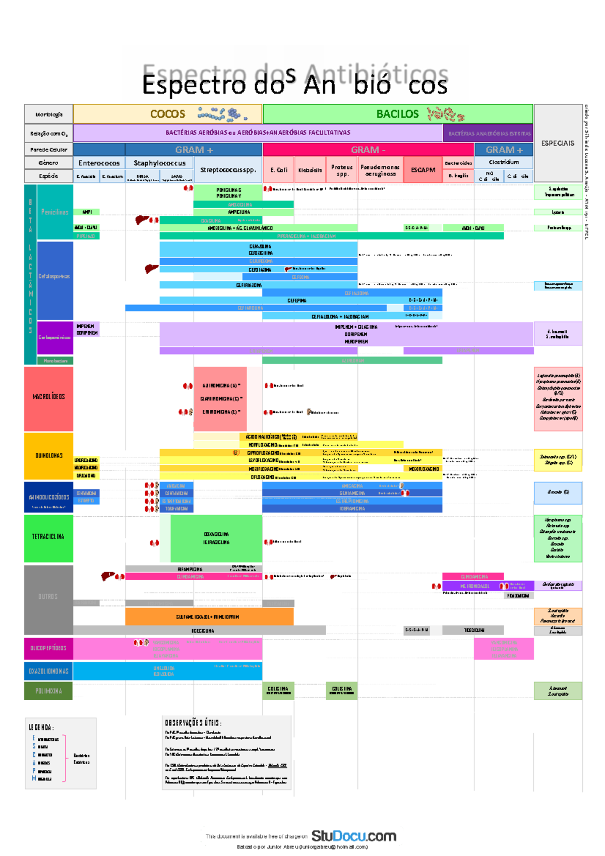Tabela ATB Terapia - Resumão - Espectro do Anbiócos COCOS BACILOS ...