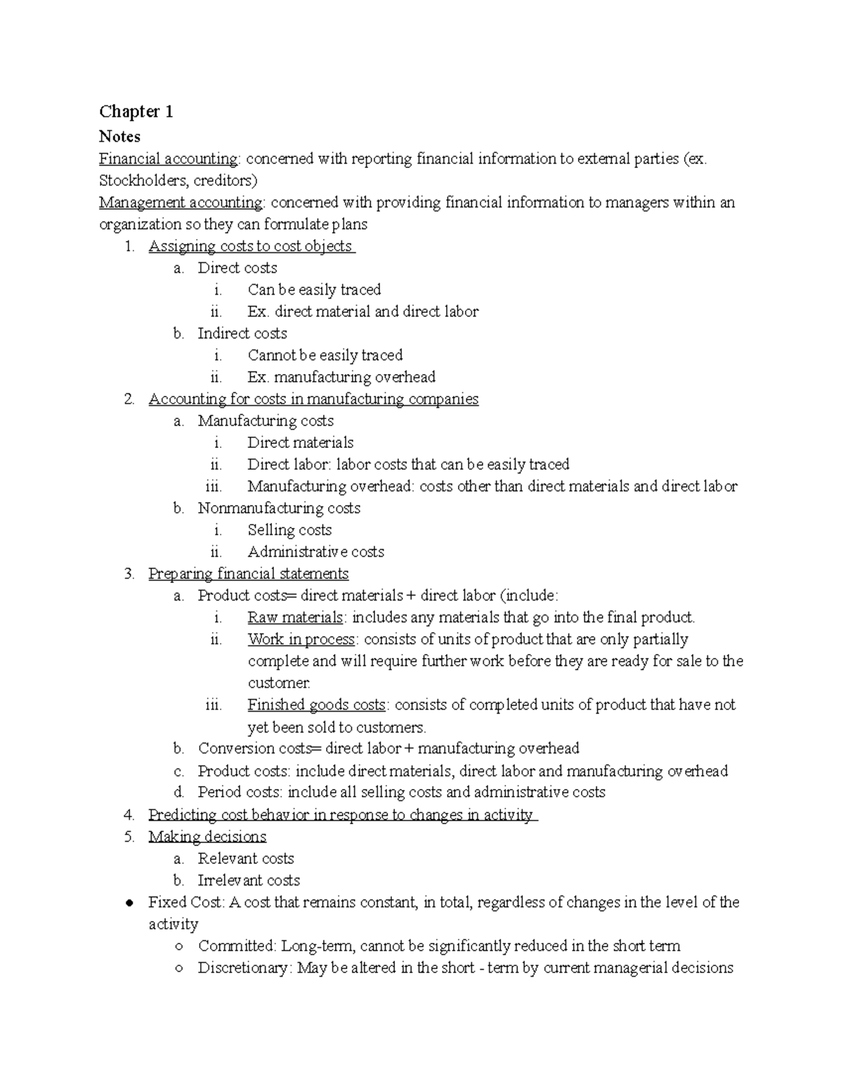 Ch 1 - Chapter 1 notes - Chapter 1 Notes Financial accounting ...
