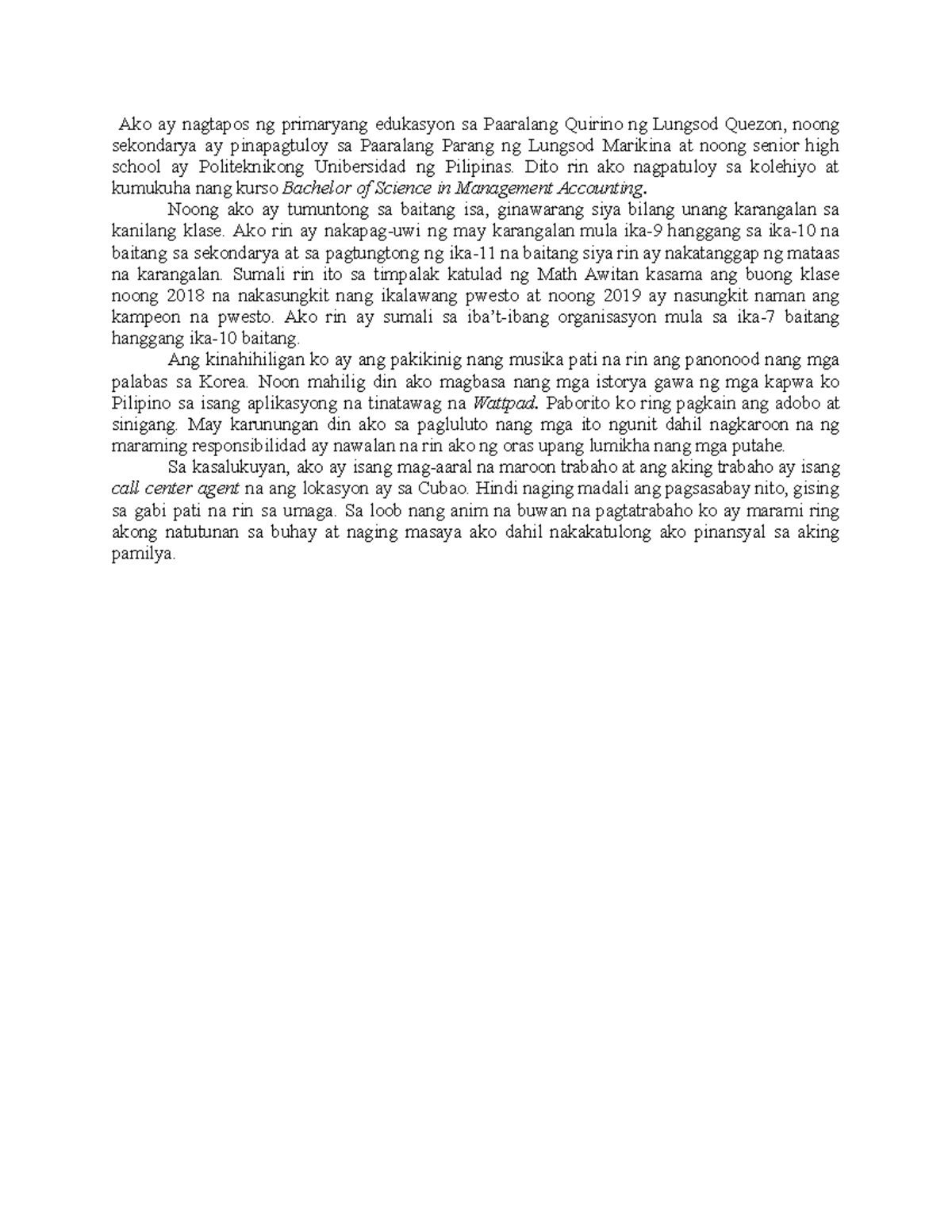 Filipino.docx - Filipino-essay - Ako ay nagtapos ng primaryang ...