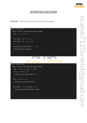 Practice questions for loop flow control topic in programming in Java 1 credit course - LOOPS ...