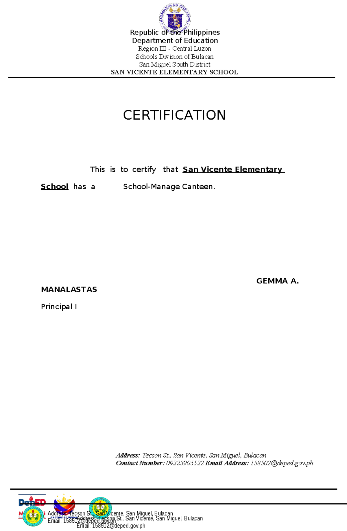 SVES-Header-Footer - Address: Tecson St., San Vicente, San Miguel ...