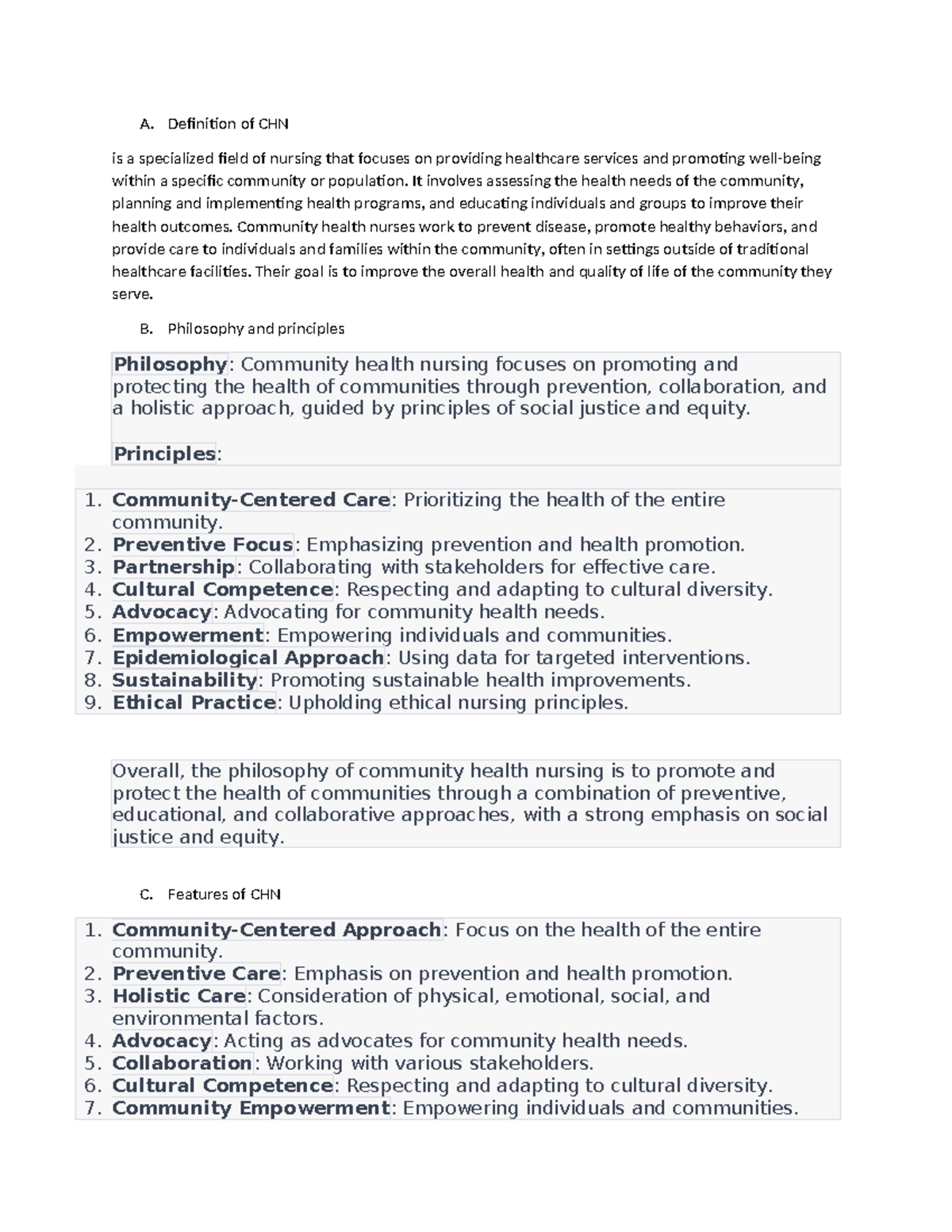 Definition of CHN - DDD - A. Definition of CHN is a specialized field ...