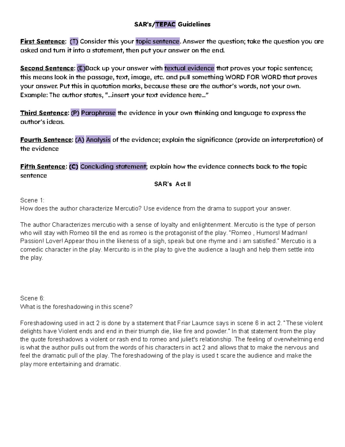 SAR’s Act II - Complete instructor given essay and assignent. - SAR’s ...