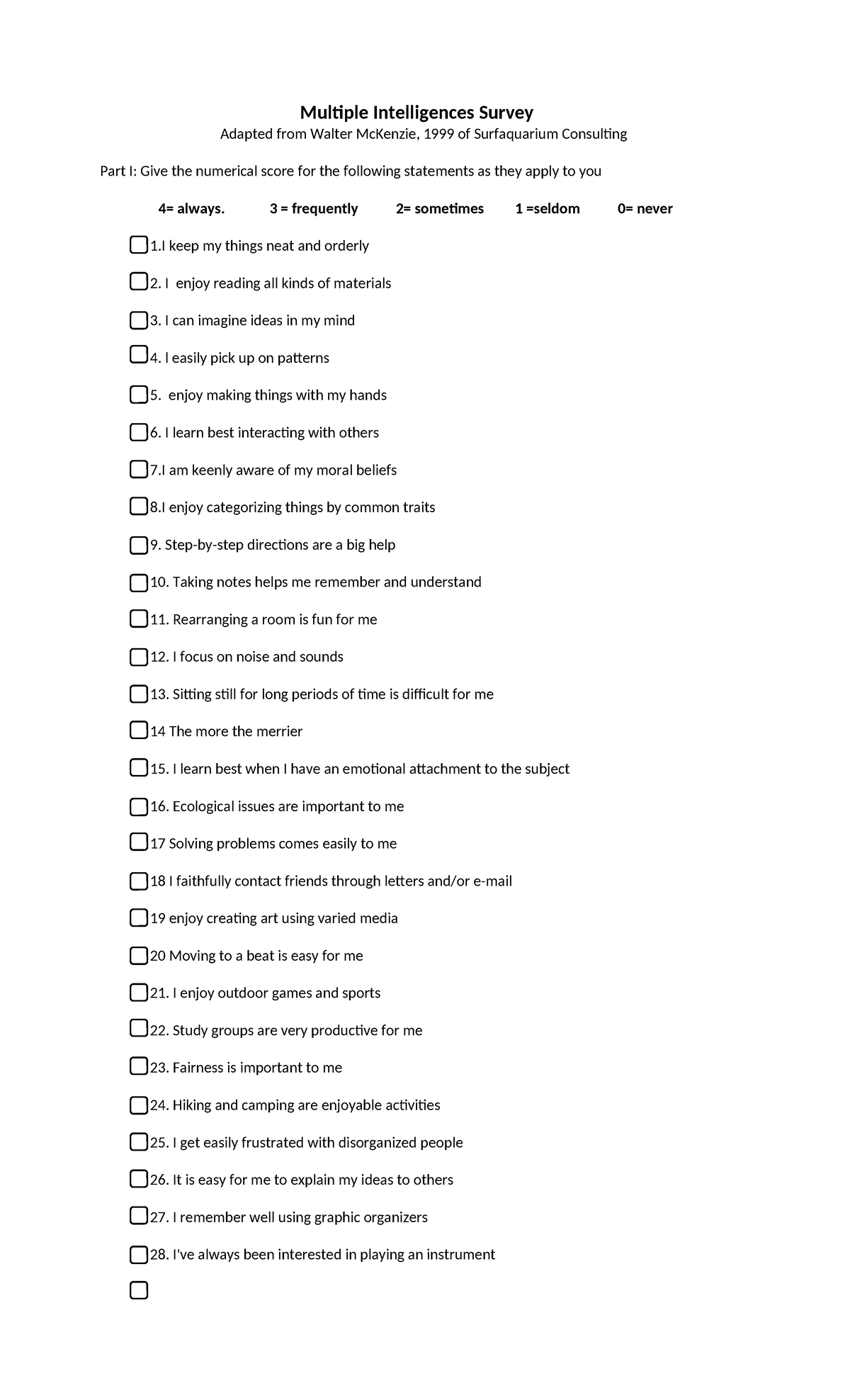 Multiple Intelligences Survey in File - Multiple Intelligences Survey ...