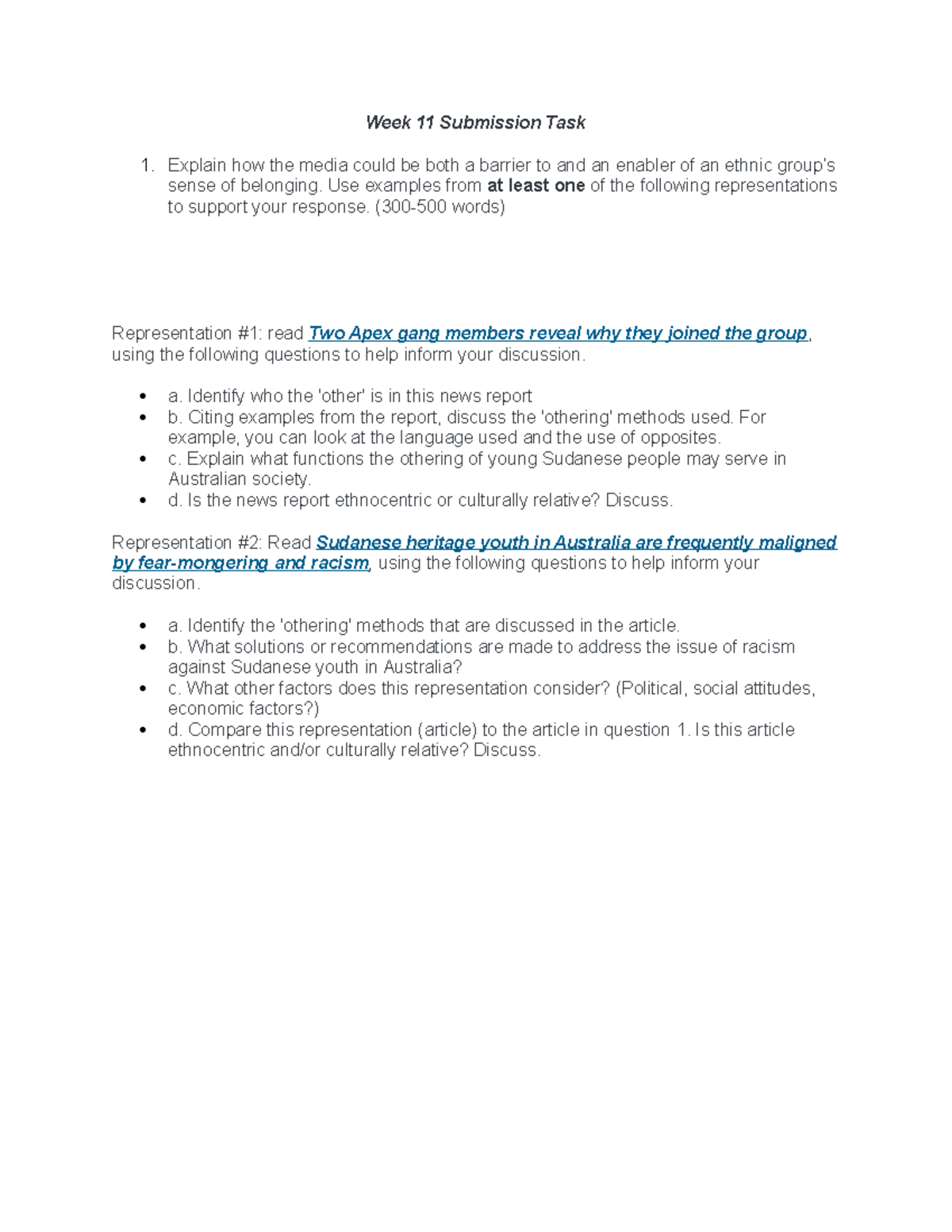 Week 11 Submission Task - Week 11 Submission Task Explain how the media ...