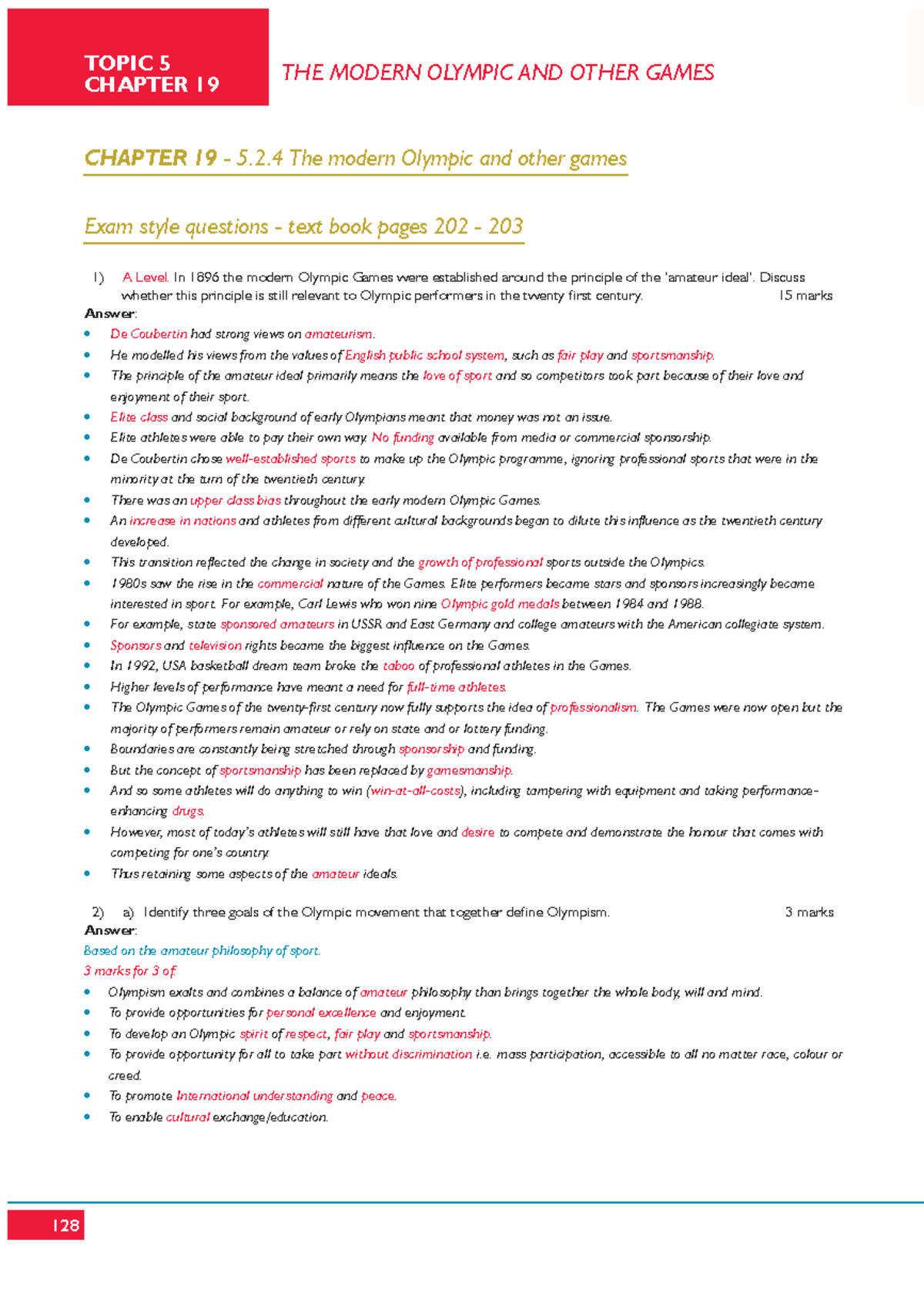 Olympics Games Q&A - CHAPTER 19 - 5.2 The modern Olympic and other ...