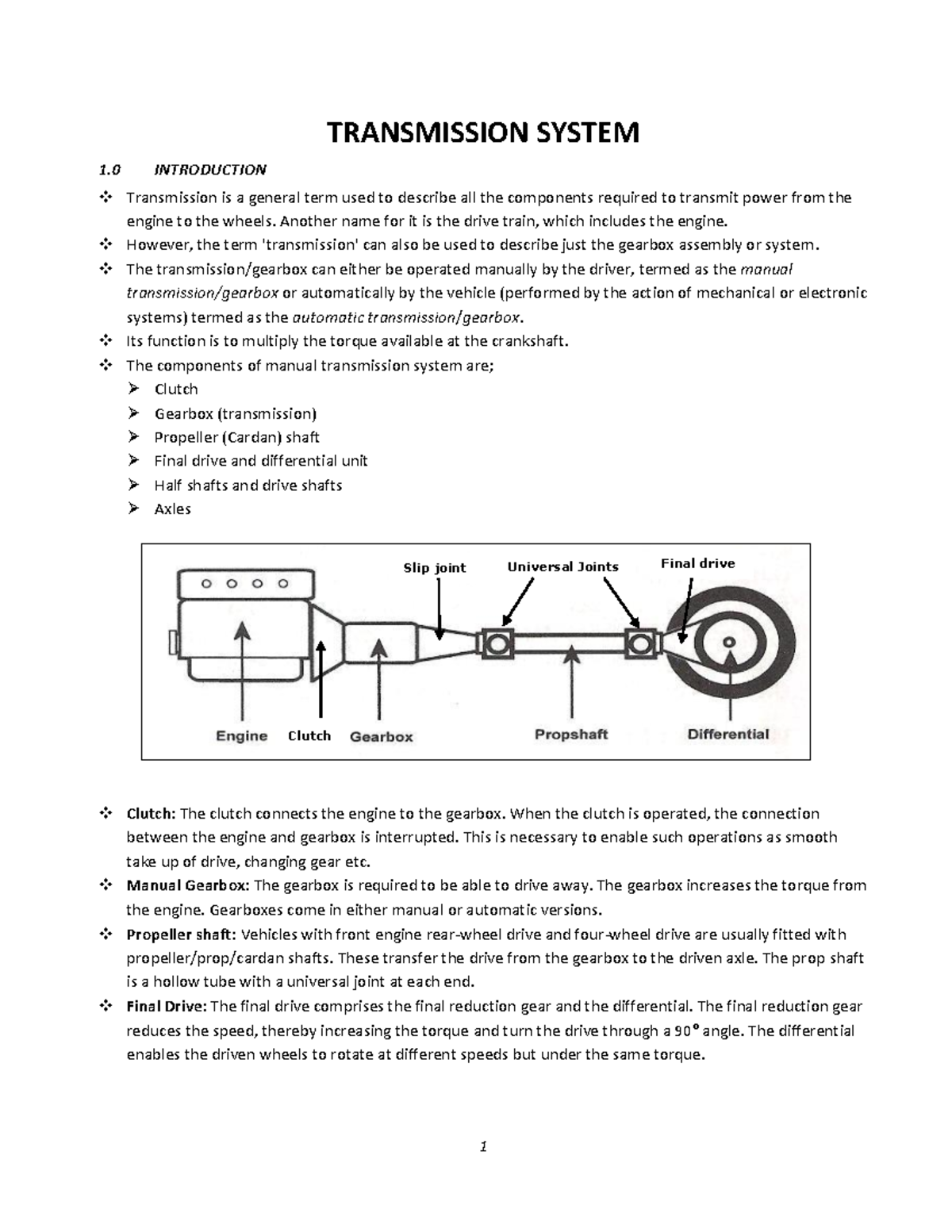 Transmission System - TRANSMISSION SYSTEM 1 INTRODUCTION Transmission ...