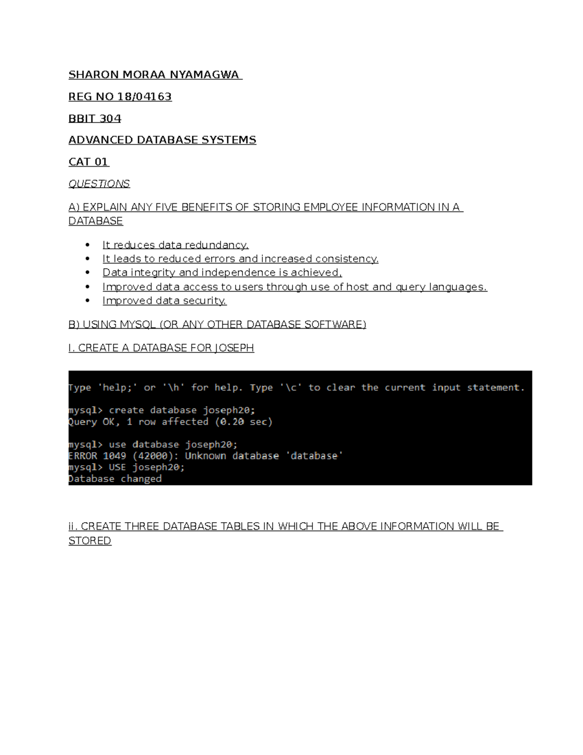 ADS CAT - These are practical materials. - SHARON MORAA NYAMAGWA REG NO ...