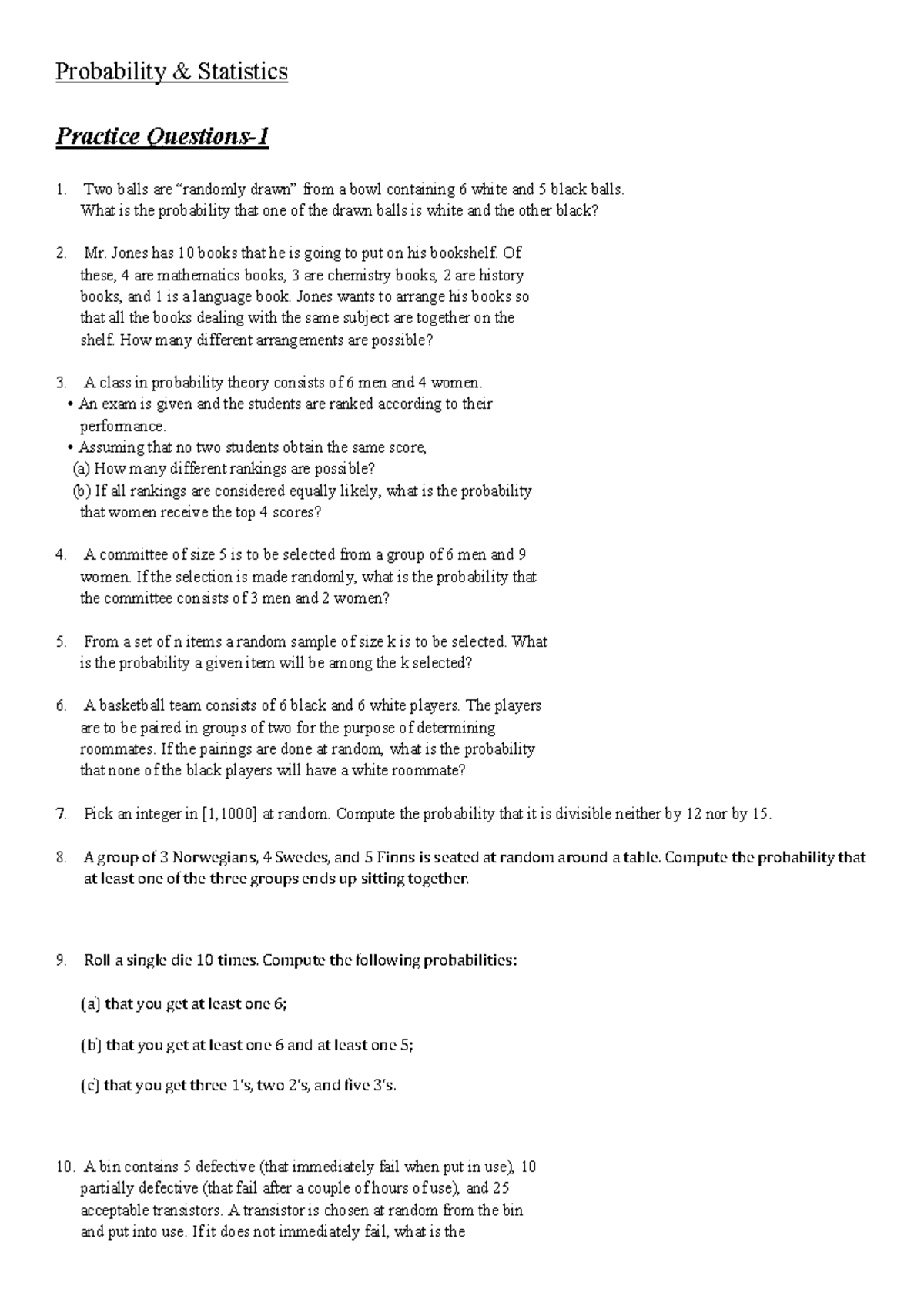 Probability - Notes from first chapter - Probability & Statistics ...