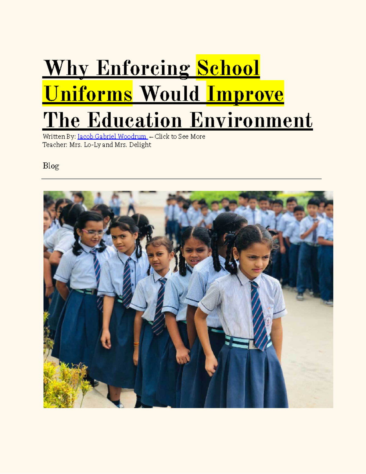 Jacob Woodrum School Uniforms 1 - Why Enforcing School Uniforms Would ...