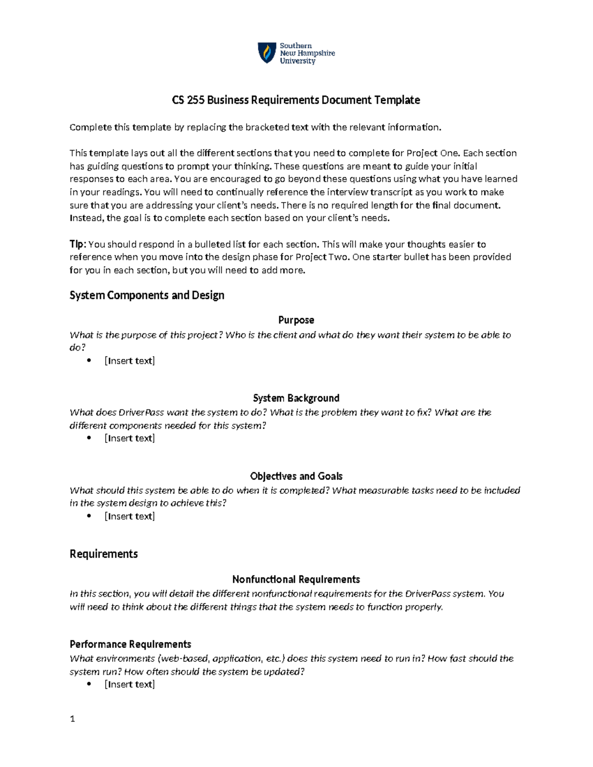 CS 255 Business Requirements Document Template - CS 255 Business Requirements Document Template ...