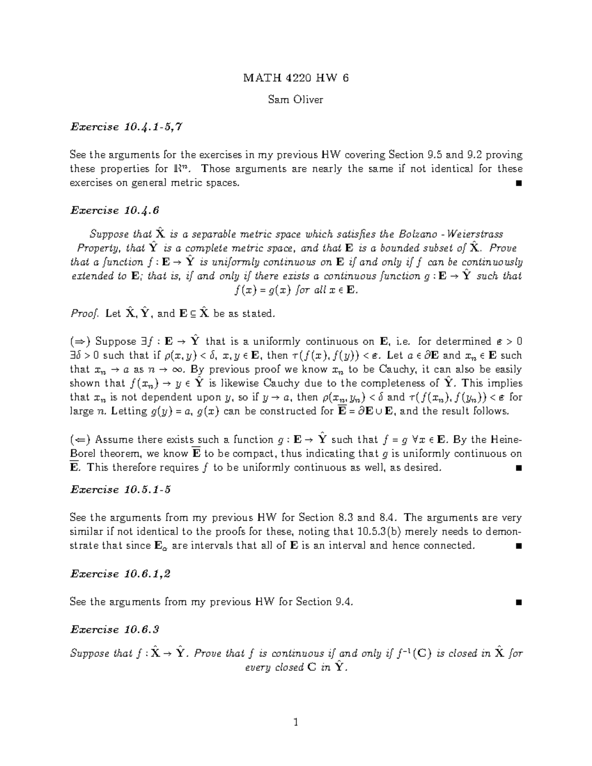 MATH 4220 HW 6 - HW assignment - MATH 4220 HW 6 Sam Oliver Exercise 10.4-5, See the arguments ...