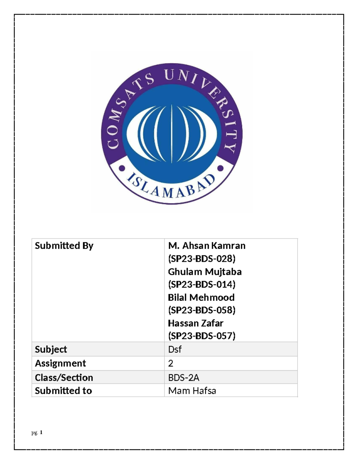 DSF Assignment 3 - dsf lab assignement - Submitted By M. Ahsan Kamran ...