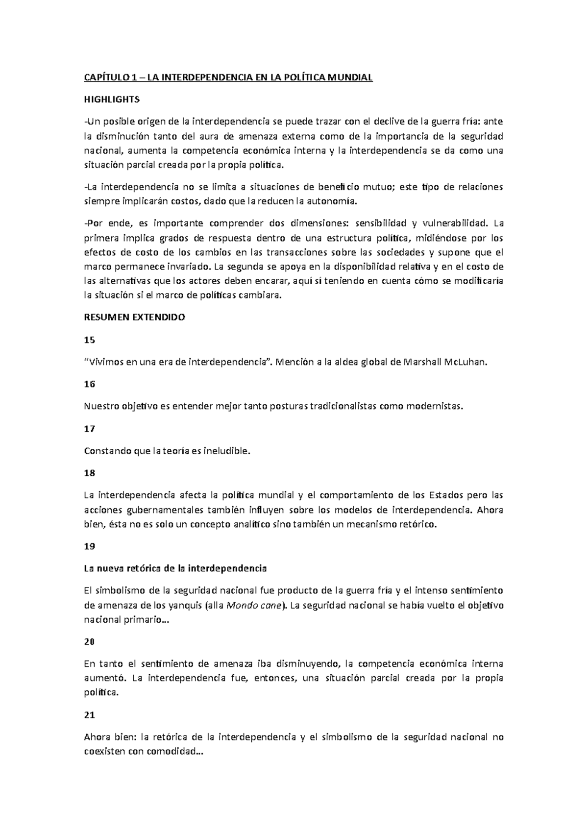 Keohane y Nye - resumen - CAPÍTULO 1 – LA INTERDEPENDENCIA EN LA ...