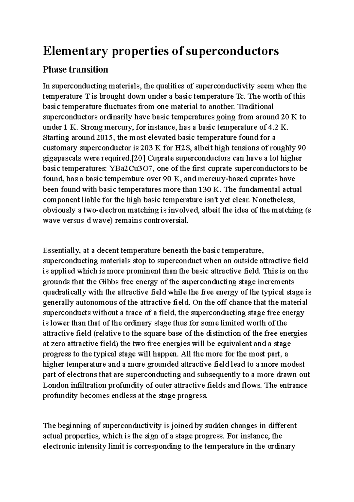 Elementary properties of superconductor 1 - Elementary properties of superconductors Phase - Studocu