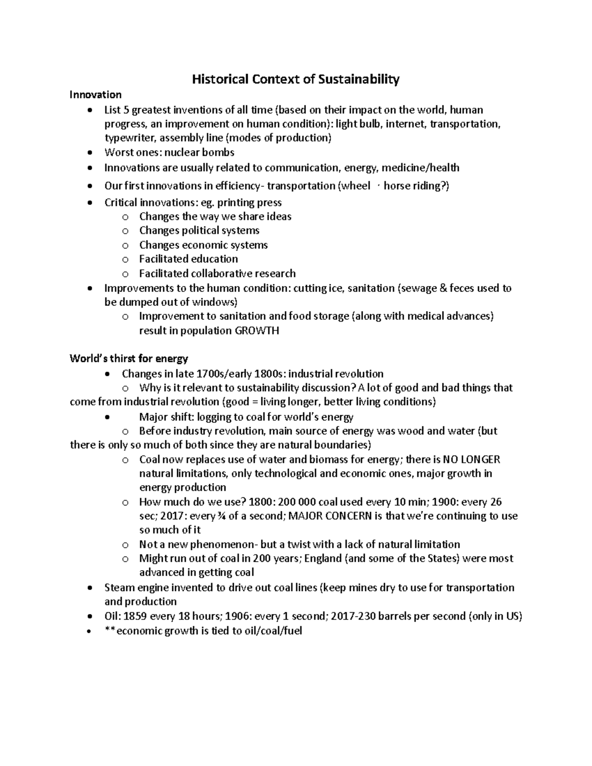 Lecture 1 Sustain Notes for first level students - Historical Context ...