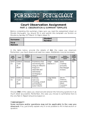 Court Observation Assignment - You should fill in and submit this ...