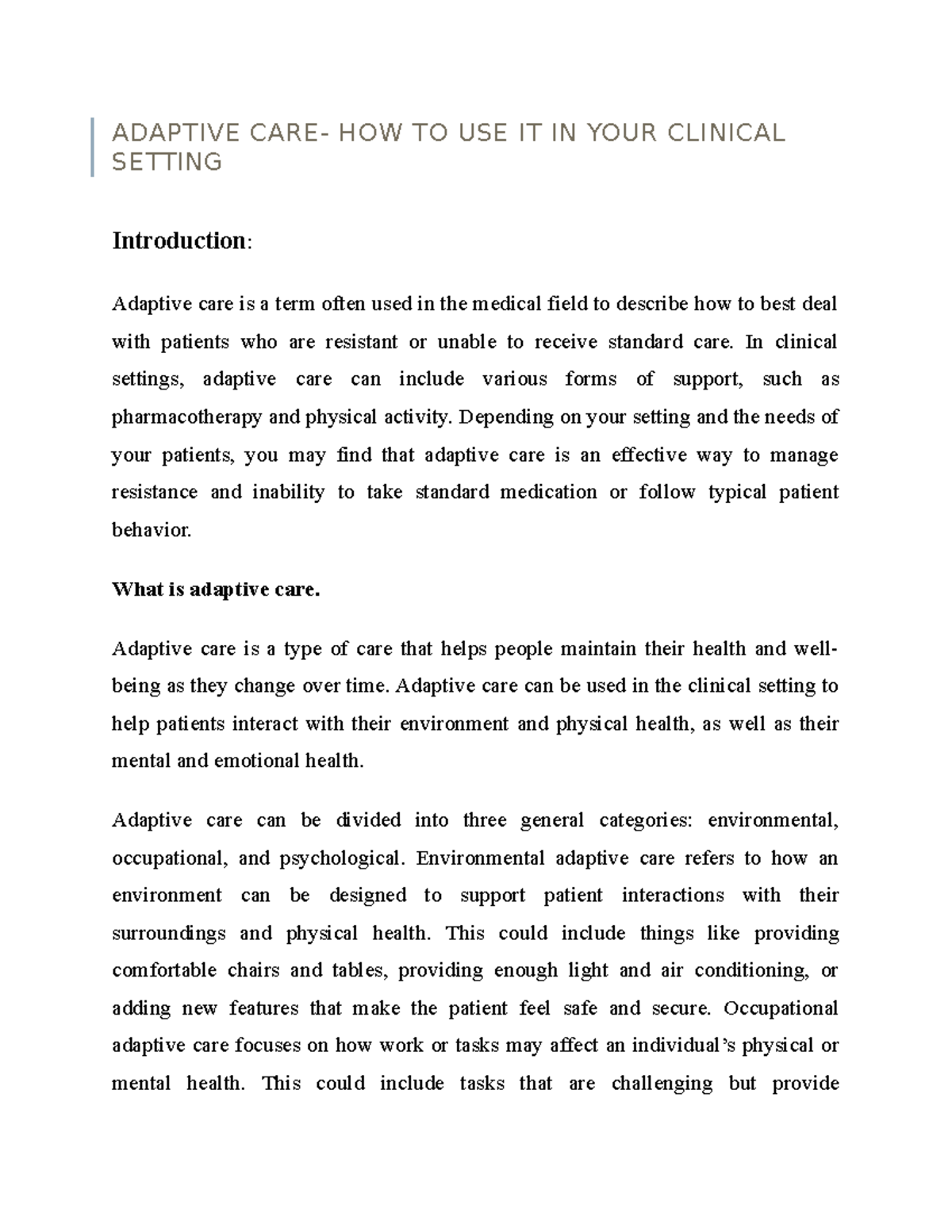 Adaptive CARE- HOW TO USE IT IN YOUR Clinical Setting - ADAPTIVE CARE ...