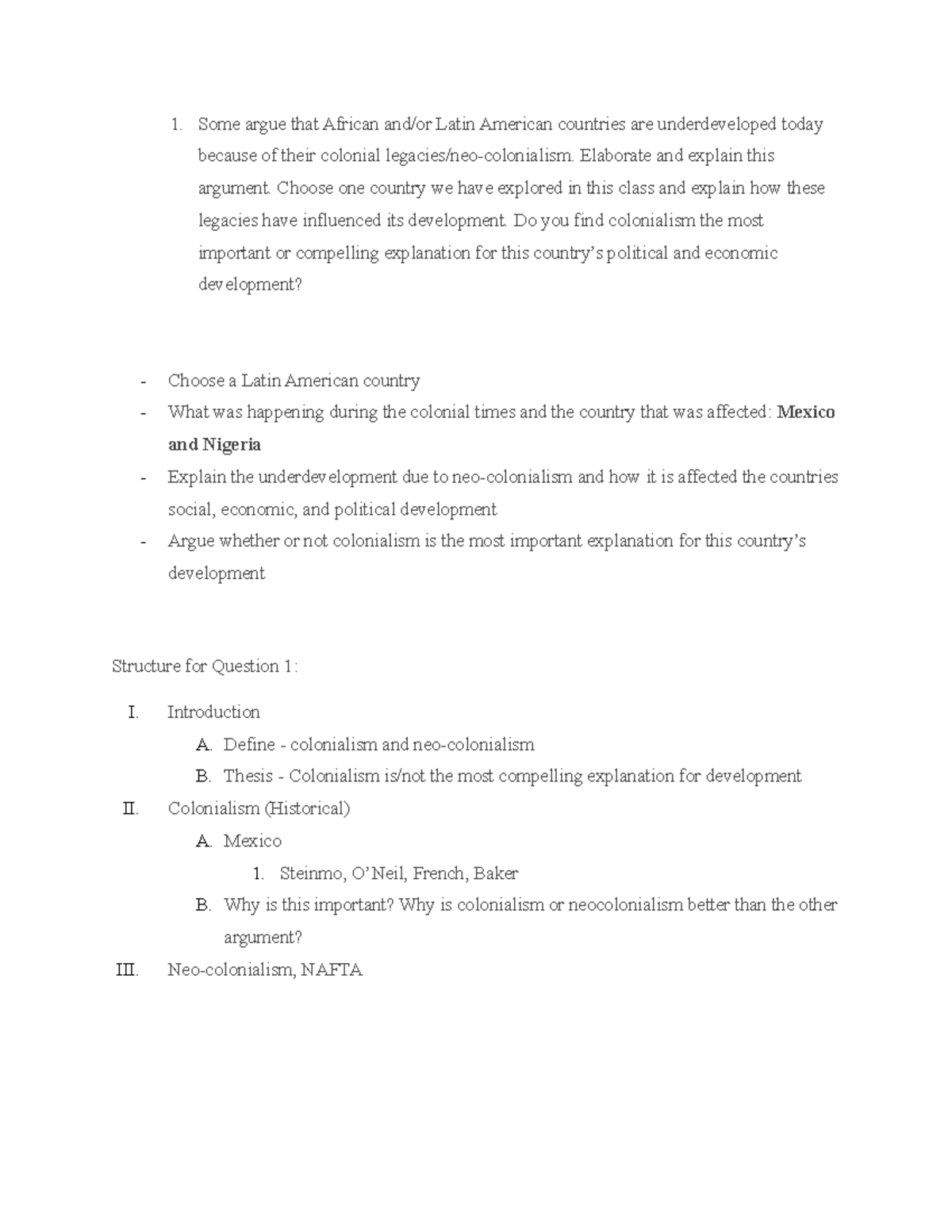 Essay Prompts Midterm 2 - Some argue that African and/or Latin American ...