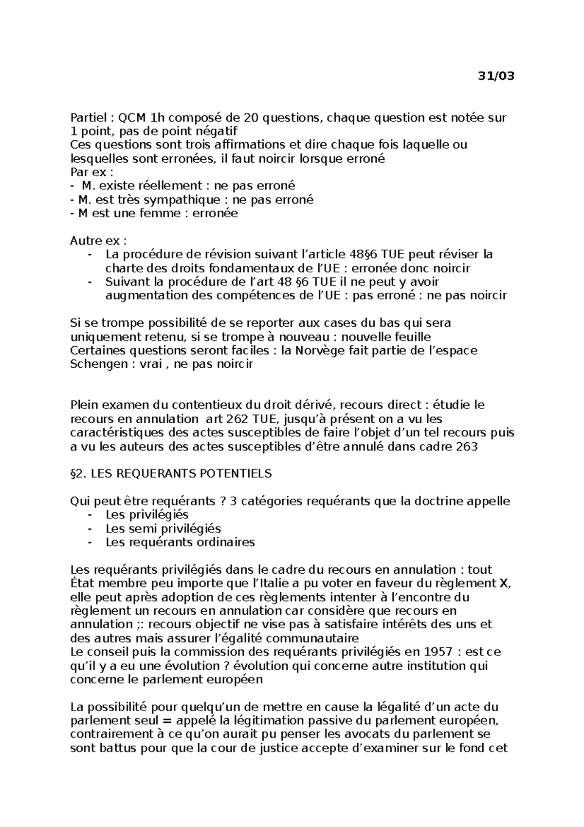 SJUE-3103 - 31/ Partiel : QCM 1h composé de 20 questions, chaque ...