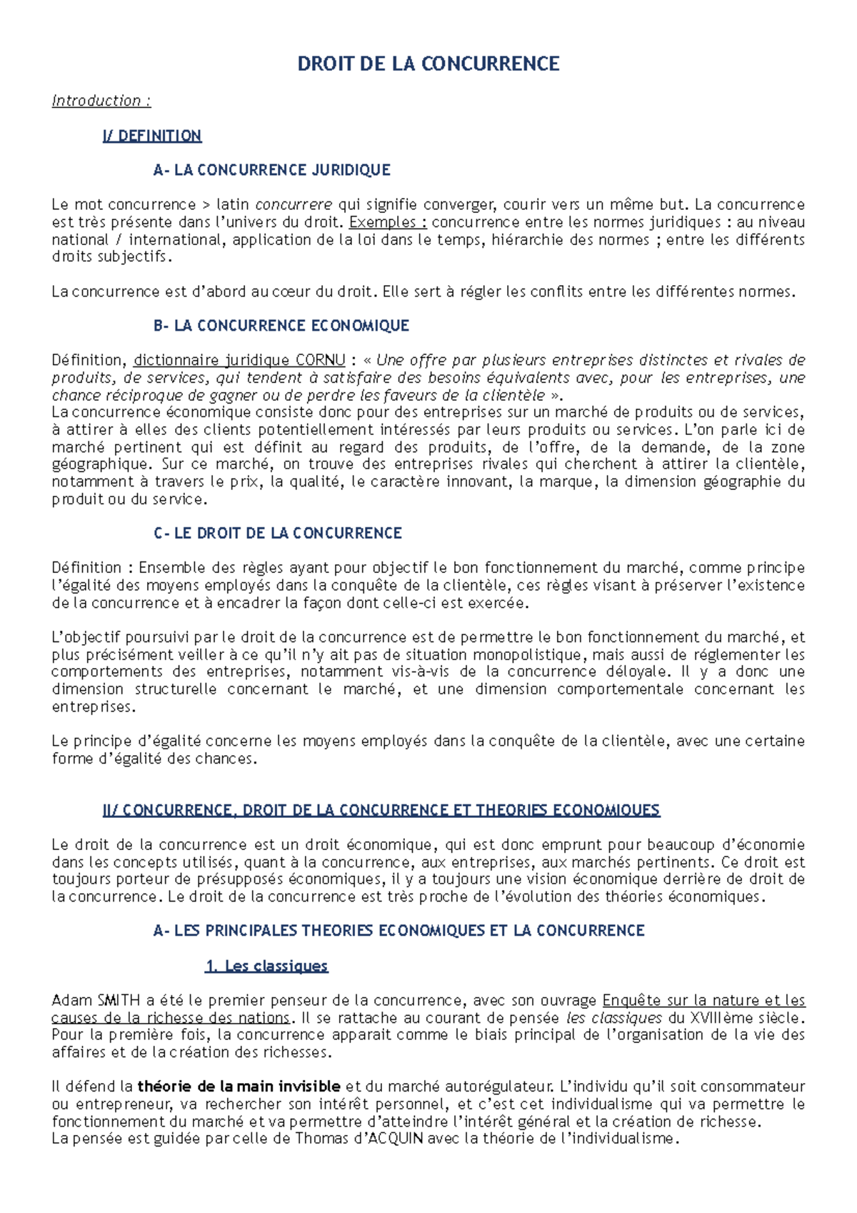 Droit de la concurrence 2 - DROIT DE LA CONCURRENCE Introduction : I ...