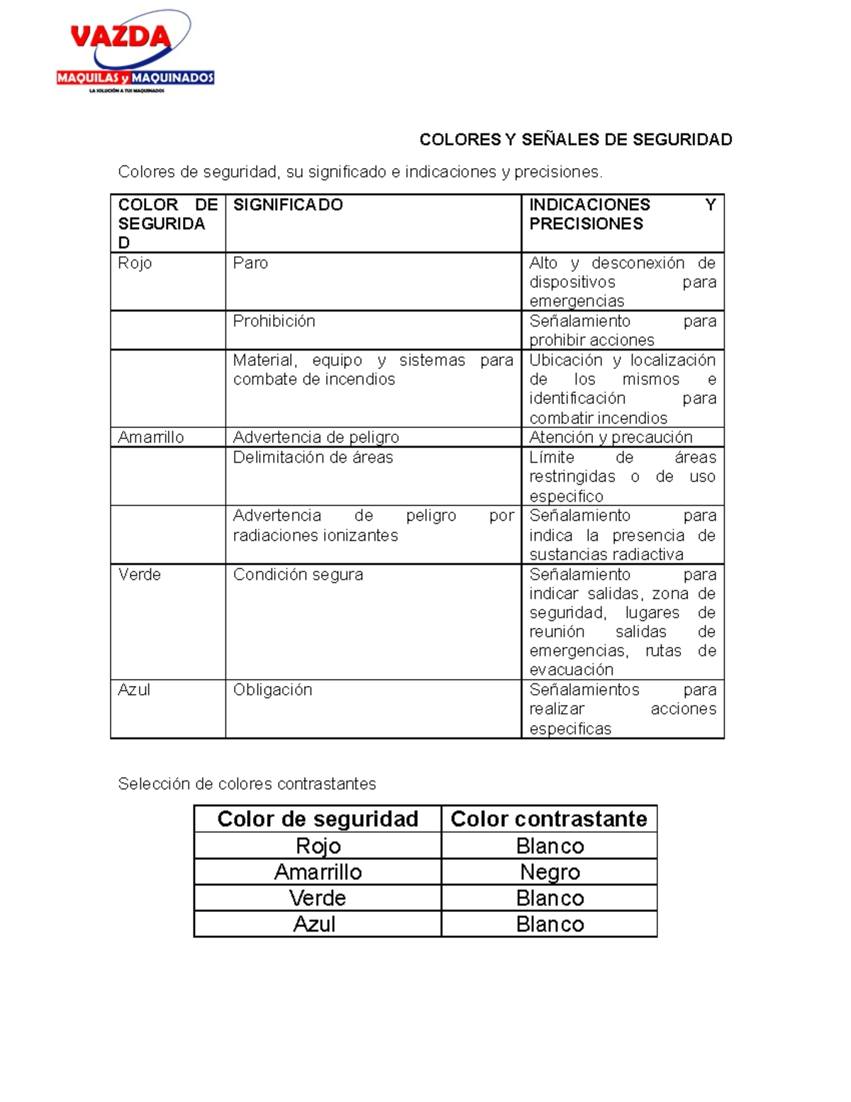 Colores Y Señalamientos - COLORES Y SEÑALES DE SEGURIDAD Colores de seguridad, su significado e ...