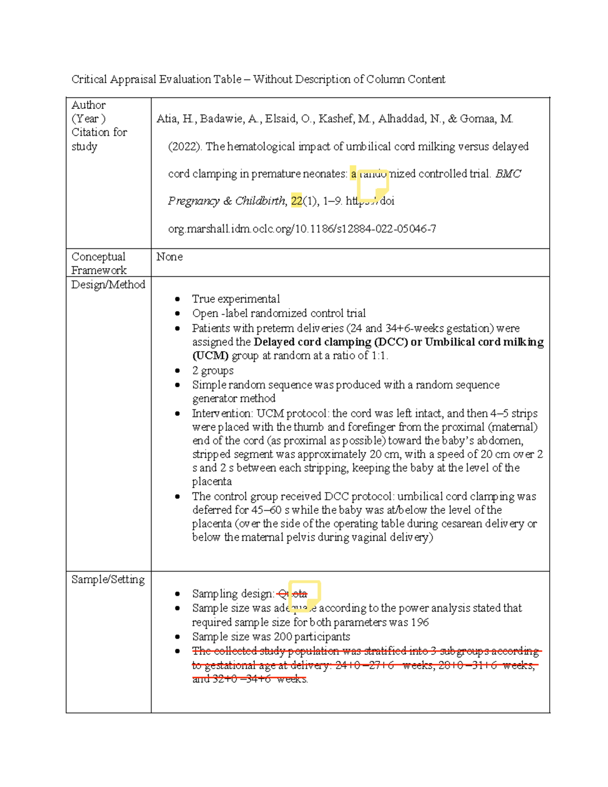 Critical+Appraisal+Evaluation+Table+1 - Critical Appraisal Evaluation ...