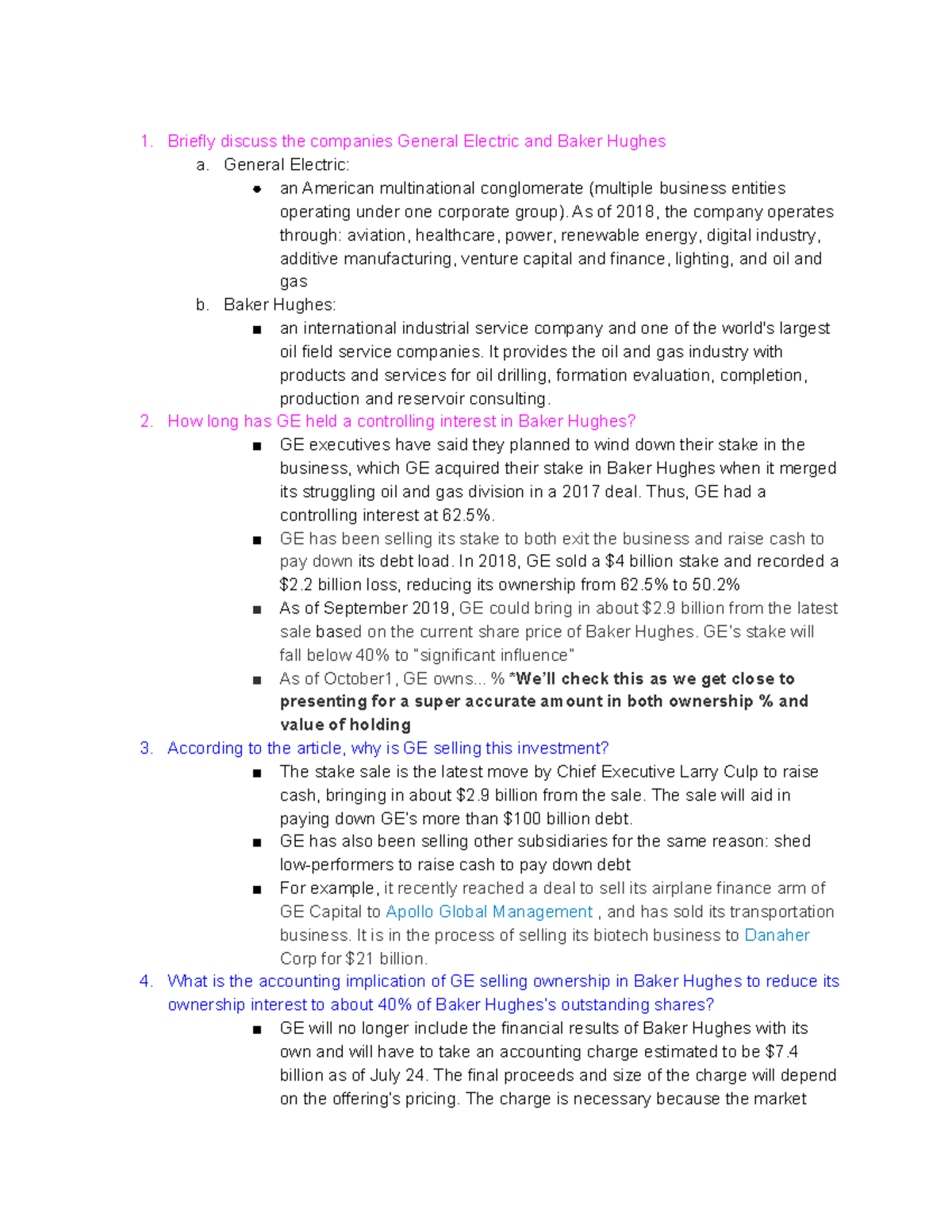 USF MBA 6004 GE Article Notes - Briefly discuss the companies General ...