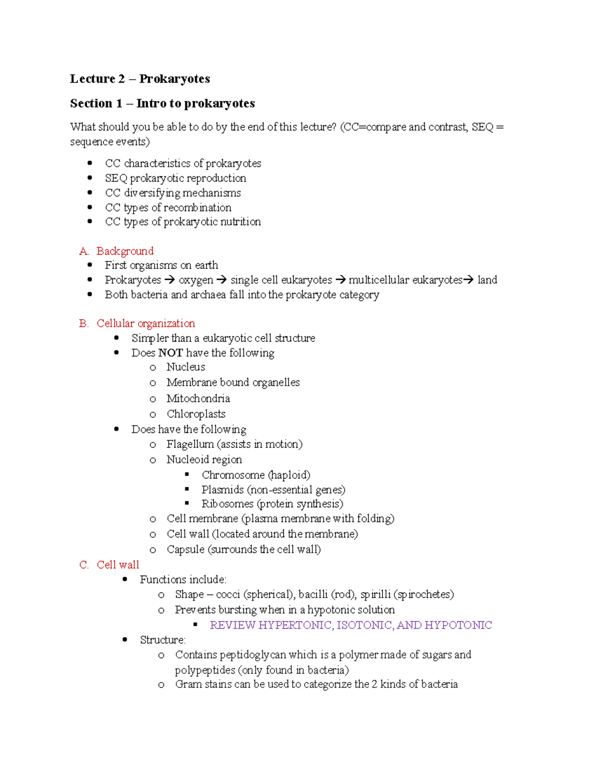 Lecture 2 Prokaryotes - Lecture 2 – Prokaryotes Section 1 – Intro to ...