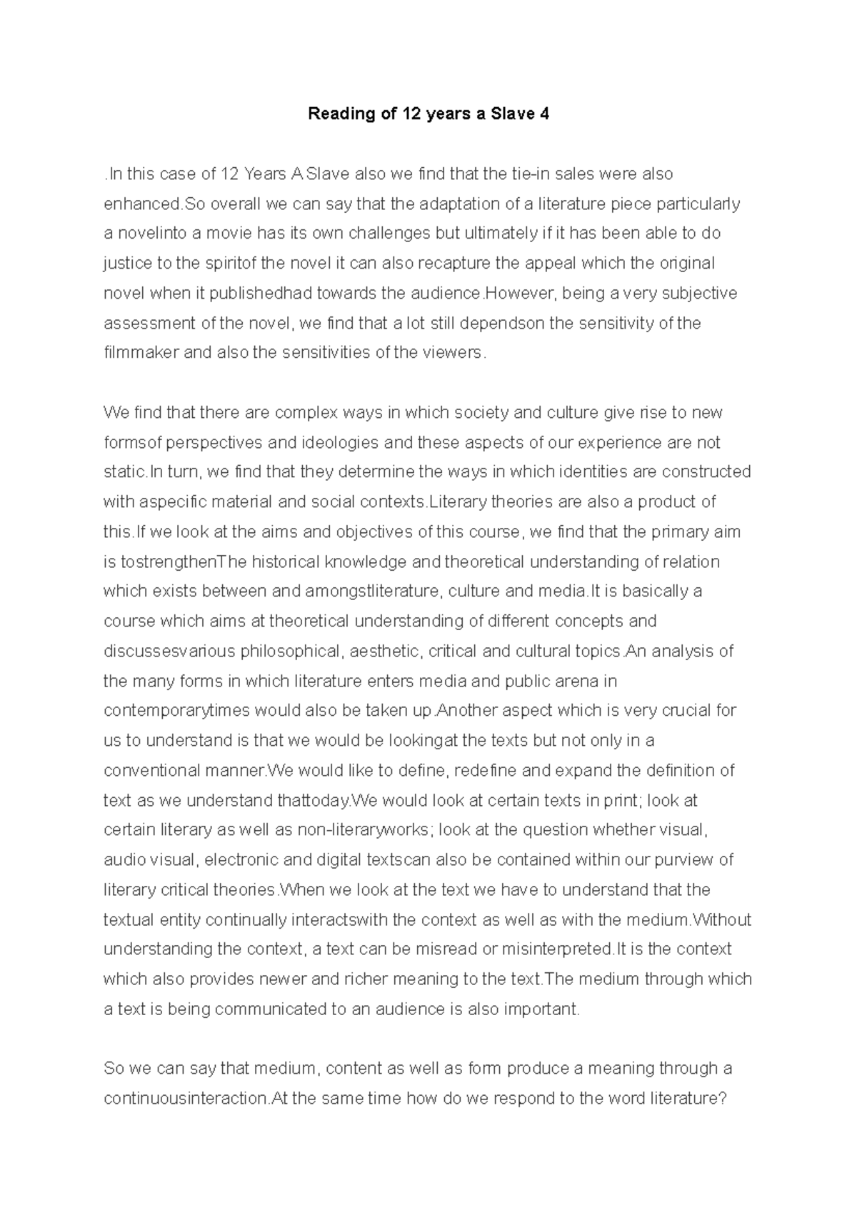 Reading of 12 years a Slave 4 - Reading of 12 years a Slave 4 .In this ...