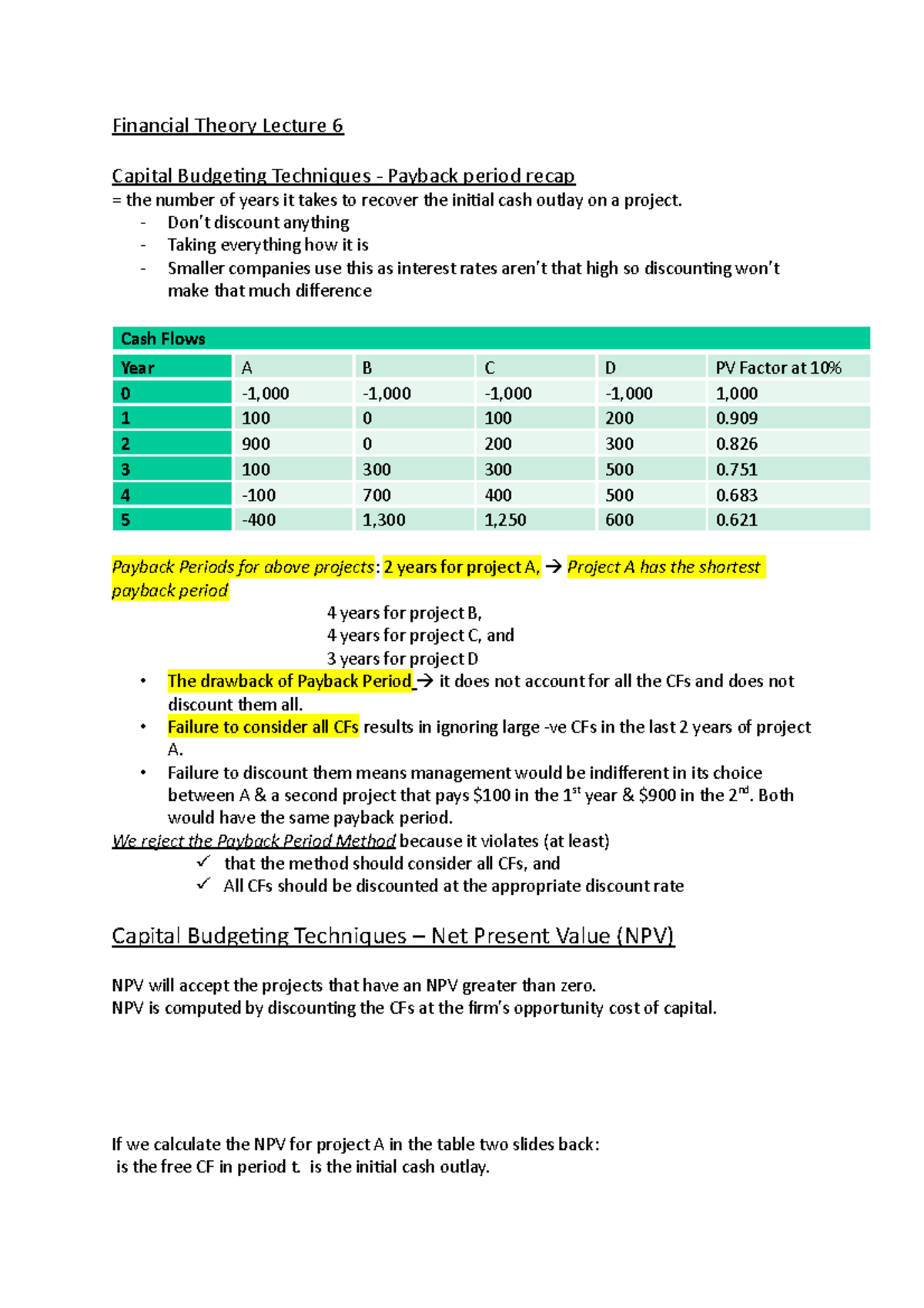 Financial Theory Lecture 6 - Don’t discount anything - Taking ...