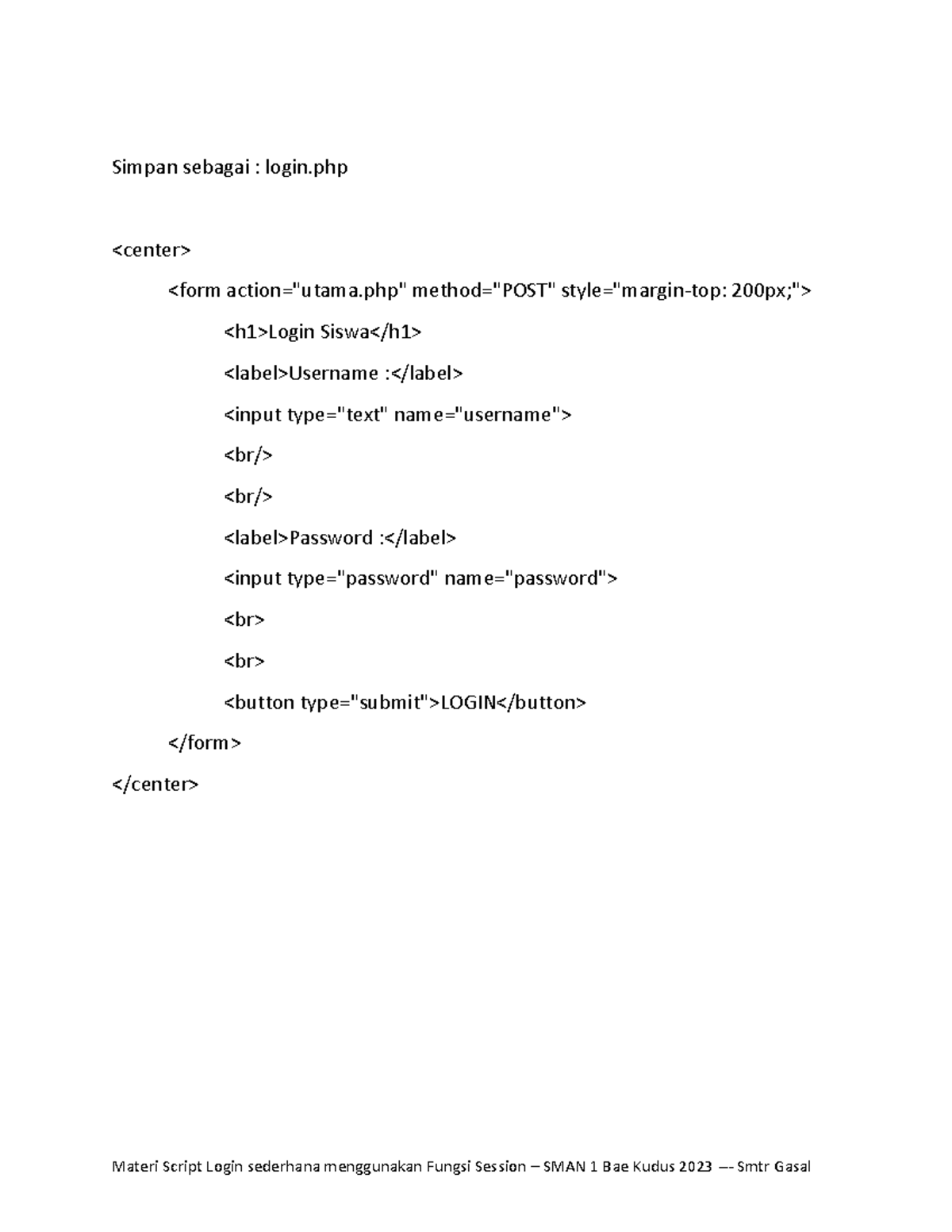 Login sederhana - acjkd - Simpan sebagai : login