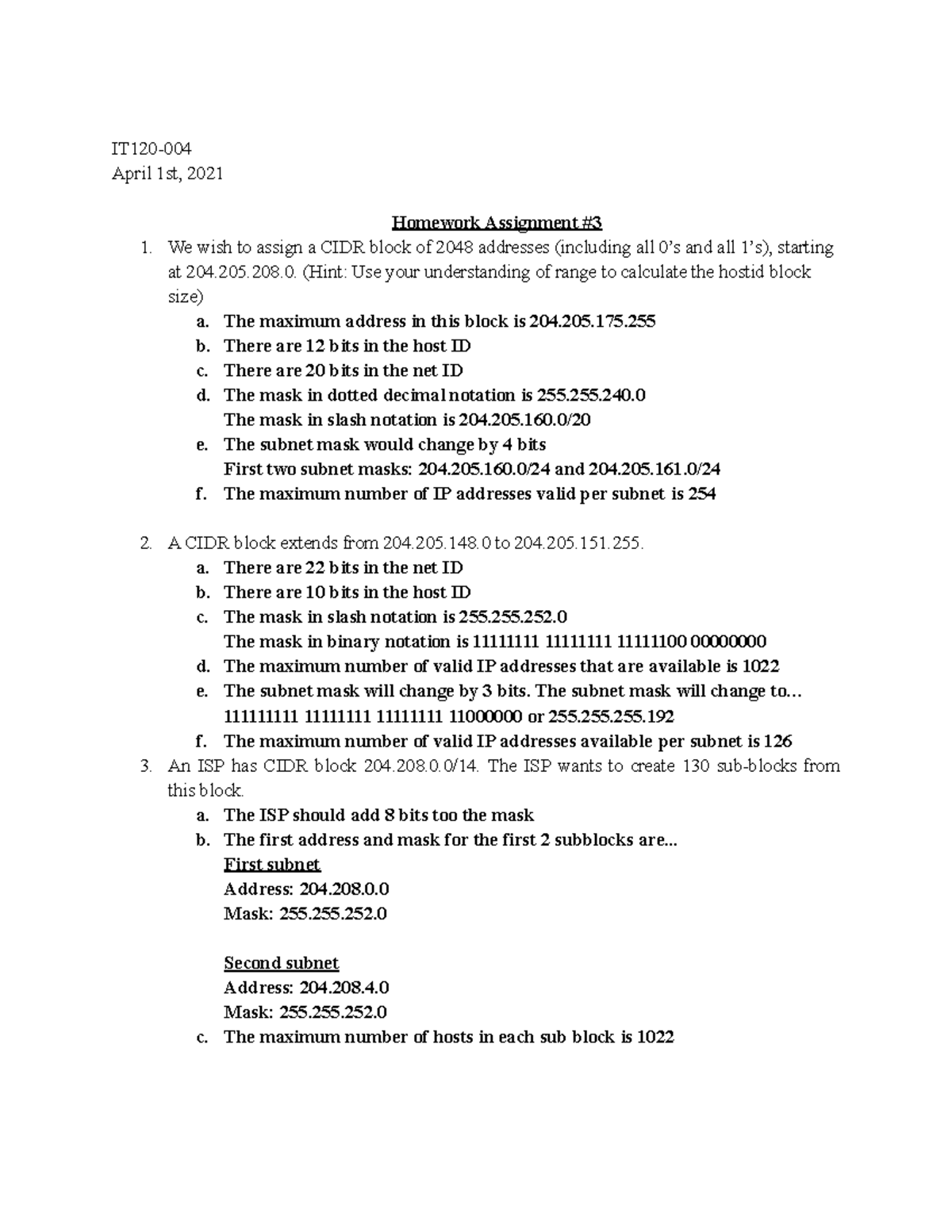IT120-HW3 - IT120-HW3 - IT120- April 1st, 2021 Homework Assignment # We ...