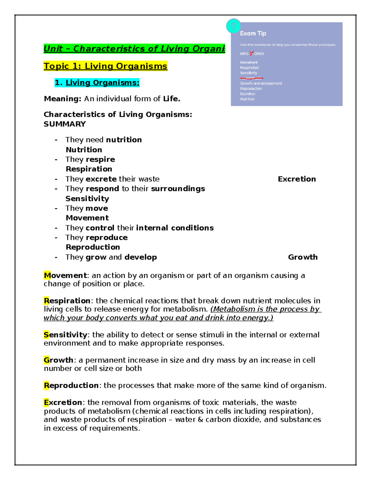 Chapter 1 - Charactertistics and Classification of Living Organisms ...