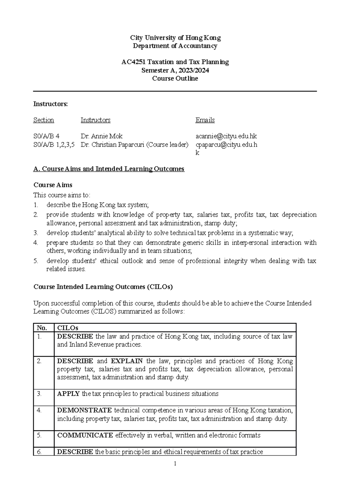 AC4251 Course Outline - 202324 A (in person) 2 - City University of ...