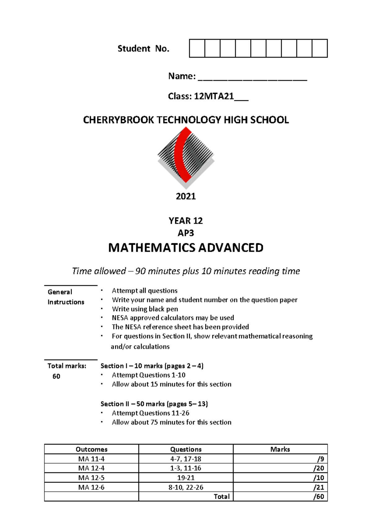 Cherry 2021 AP3 Solutions - Student No. Name ...