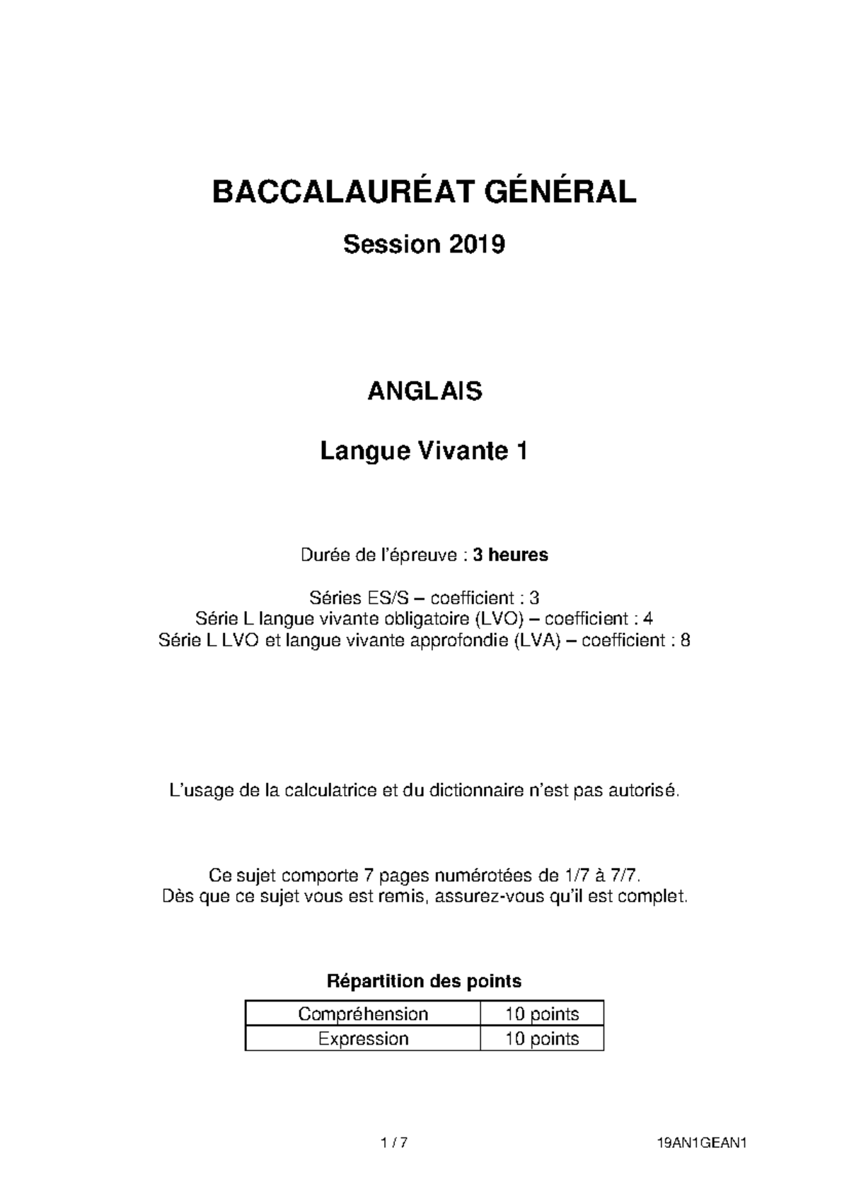 Bac s es l anglais lv1 amerique du nord 2019 sujet - BACCALAURÉAT ...