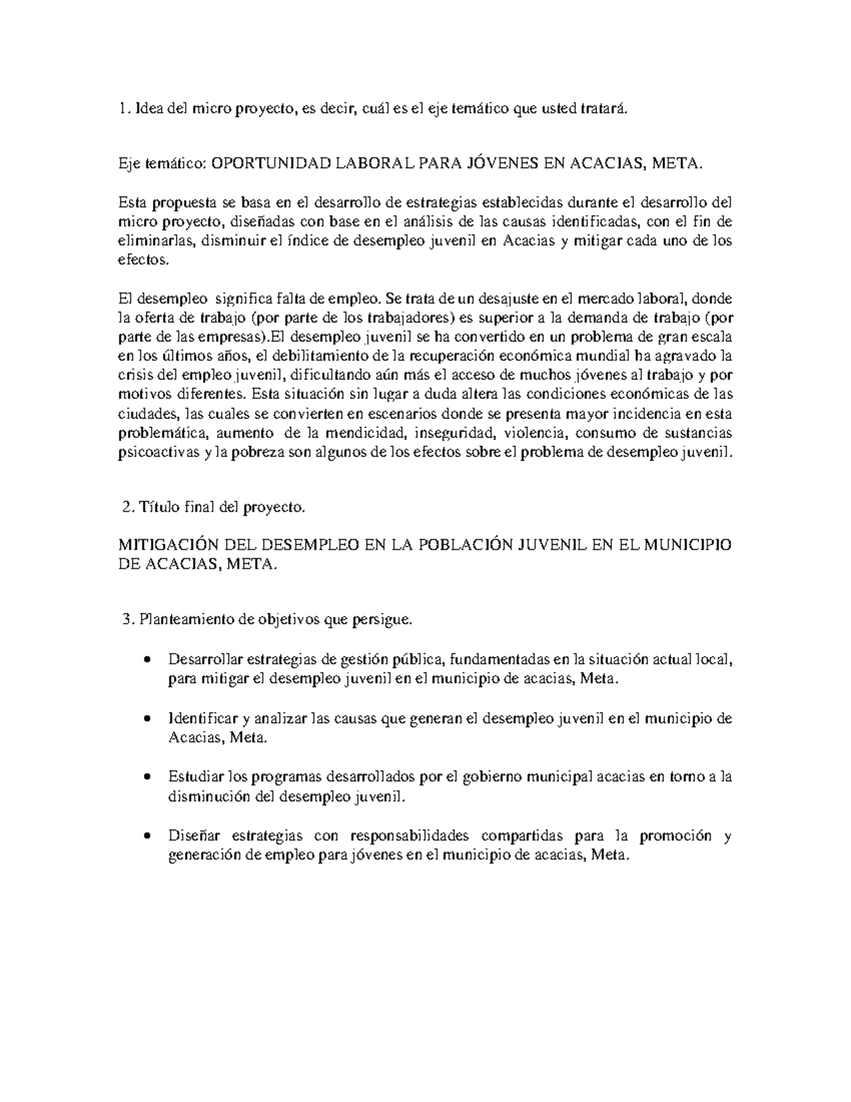 Proyecto Social sobre el desempleó juvenil - Idea del micro proyecto ...