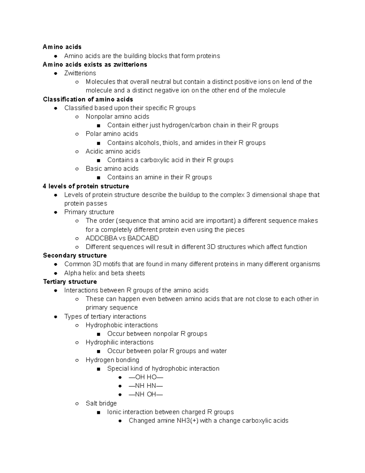 Chem136 lecture notes proteins - Amino acids Amino acids are the ...
