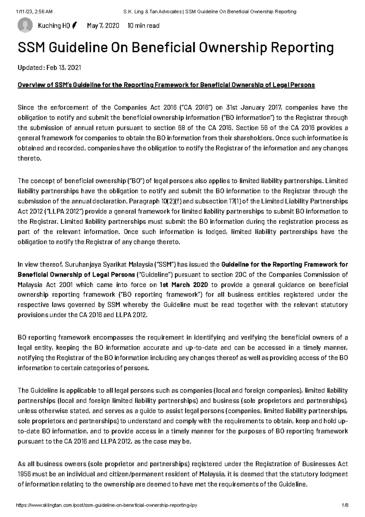 S.K. Ling & Tan Advocates SSM Guideline On Beneficial Ownership ...