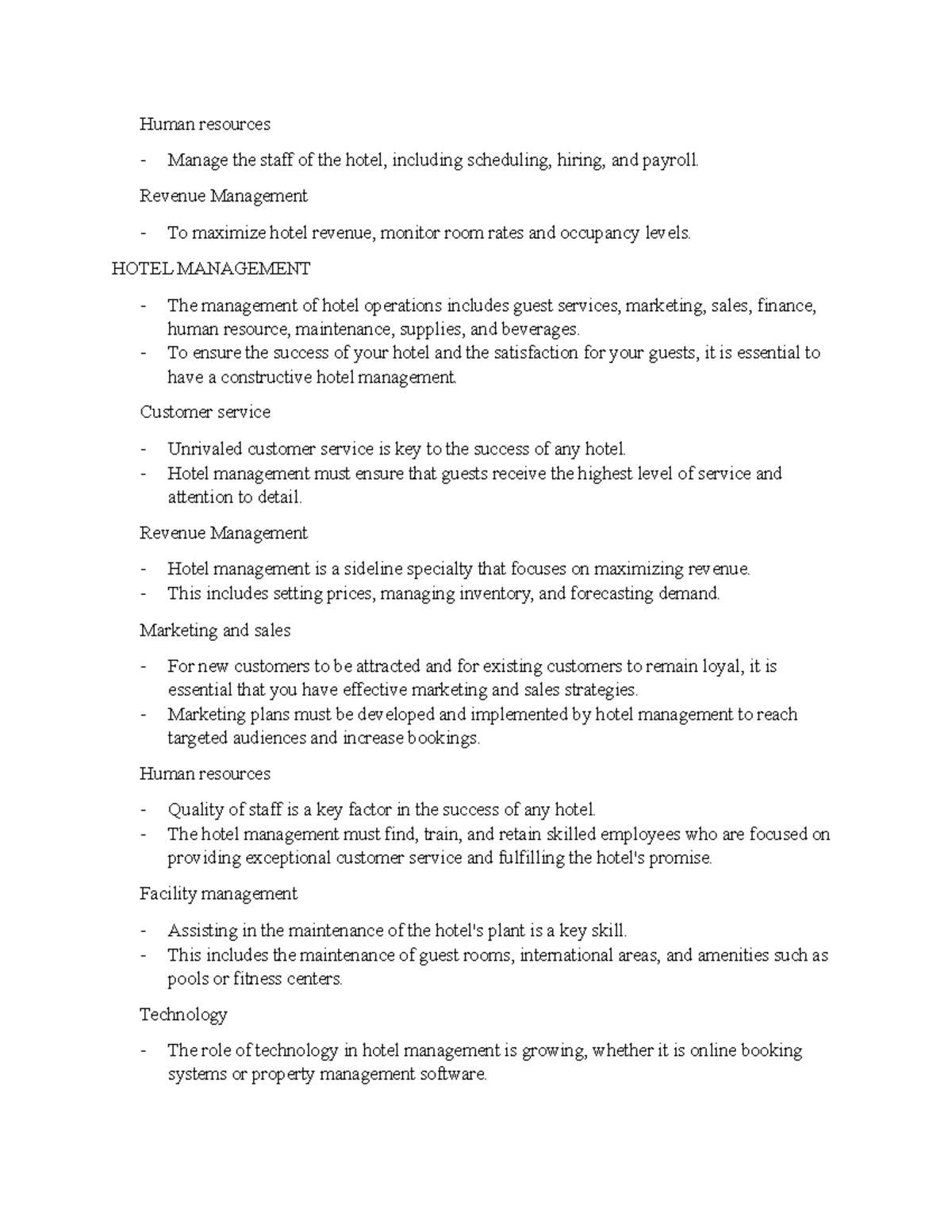 HTR 110 Notes 45 - Hospitality-tourism industry: hotels, resorts ...